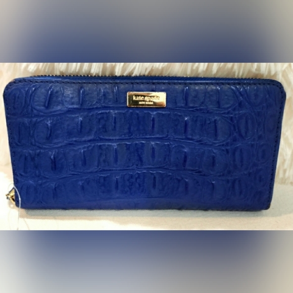 kate spade | Bags | Kate Spade Rialto Place Wallet Blue Croc Embossed ...